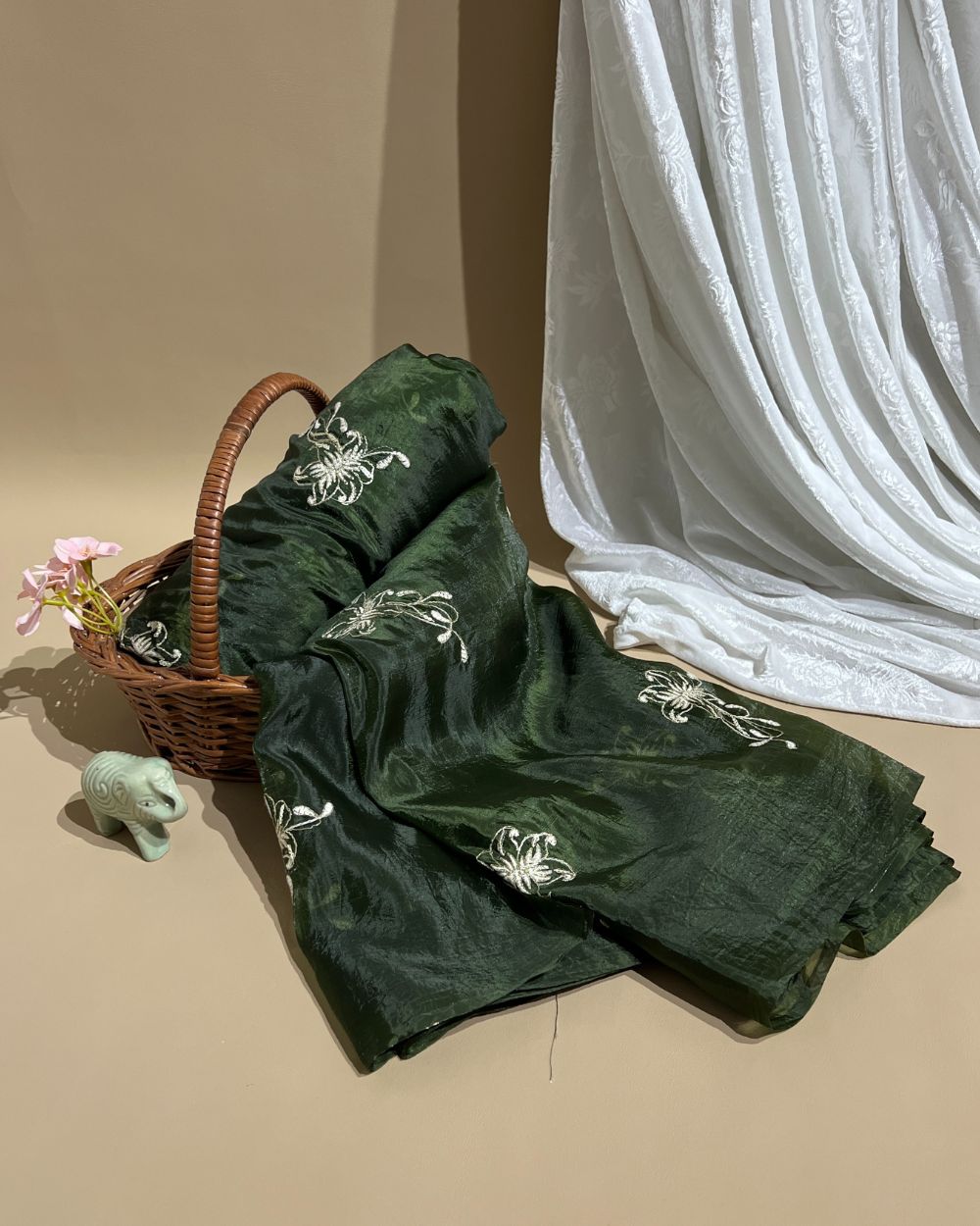 Art Silk | Gold Crush Fabric | Dark Mehandi Green | Balaji Cutpiece