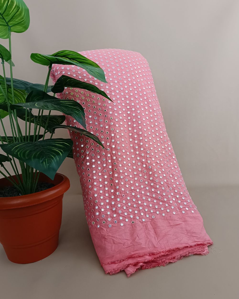 Rayon Fabric | Abla Work | Peach Pink | Balaji Cutpiece